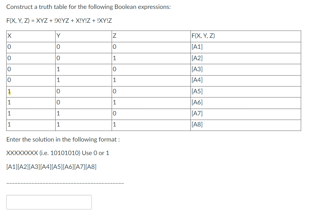 Solved Construct a truth table for the following Boolean | Chegg.com