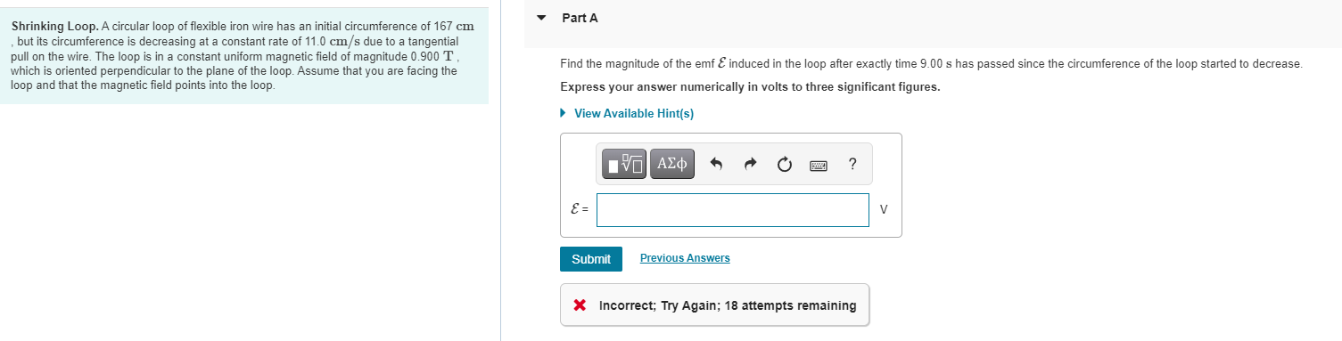 Solved Part A Shrinking Loop. A circular loop of flexible | Chegg.com