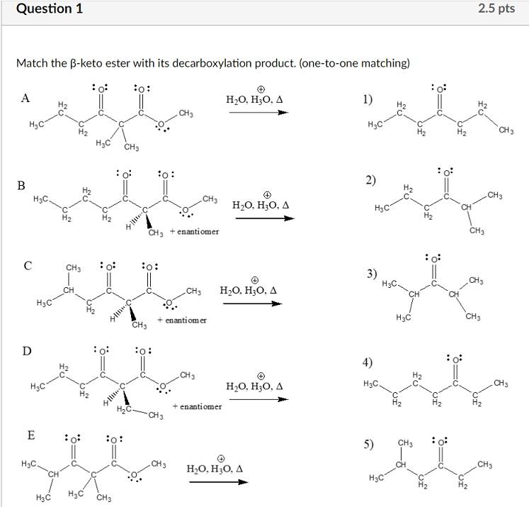 Solved Match the β-keto ester with its decarboxylation | Chegg.com