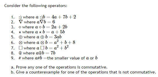 Solved Consider the following operators: 1. :) where a :) | Chegg.com