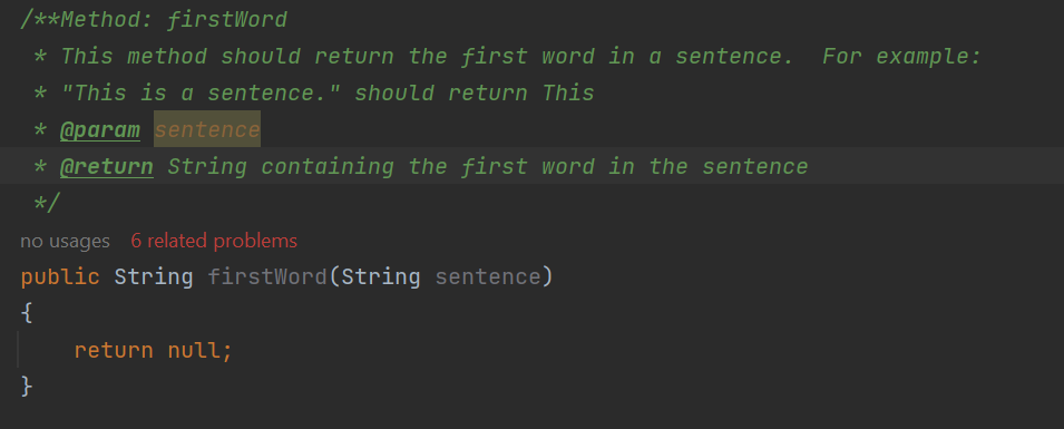 Solved /**Method: firstWord * This method should return the | Chegg.com
