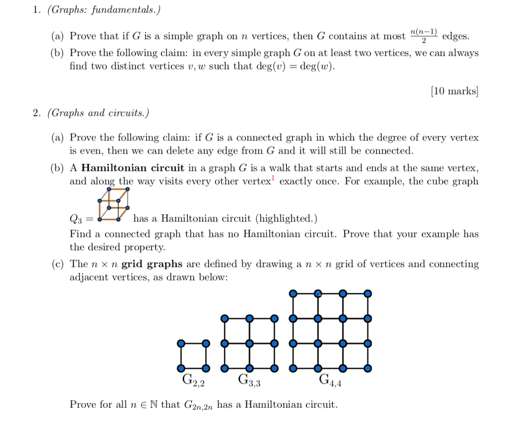 Solved 1. (Graphs: fundamentals.) n(n-1 (a) Prove that if G | Chegg.com