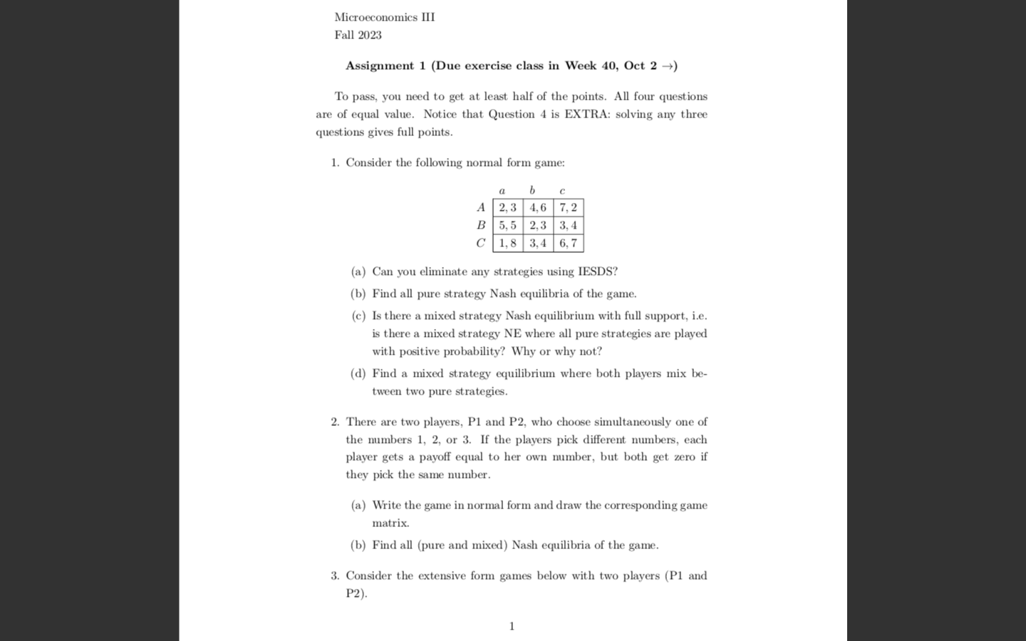 Solved Fall 2023 Assignment 1 Due Exercise Class In Week
