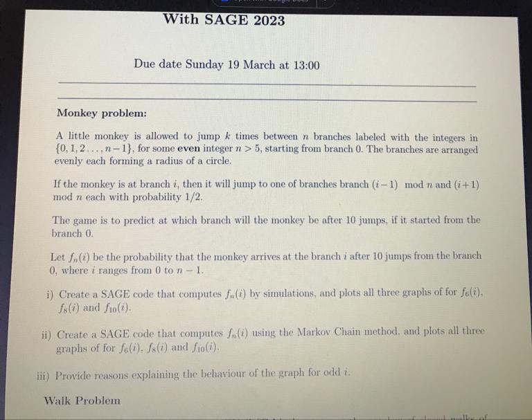 Solved A little monkey is allowed to jump k times between n | Chegg.com