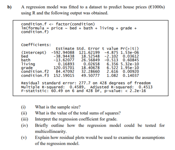 Solved b) A regression model was fitted to a dataset to | Chegg.com