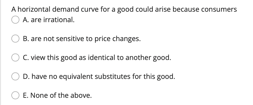 Solved A horizontal demand curve for a good could arise | Chegg.com