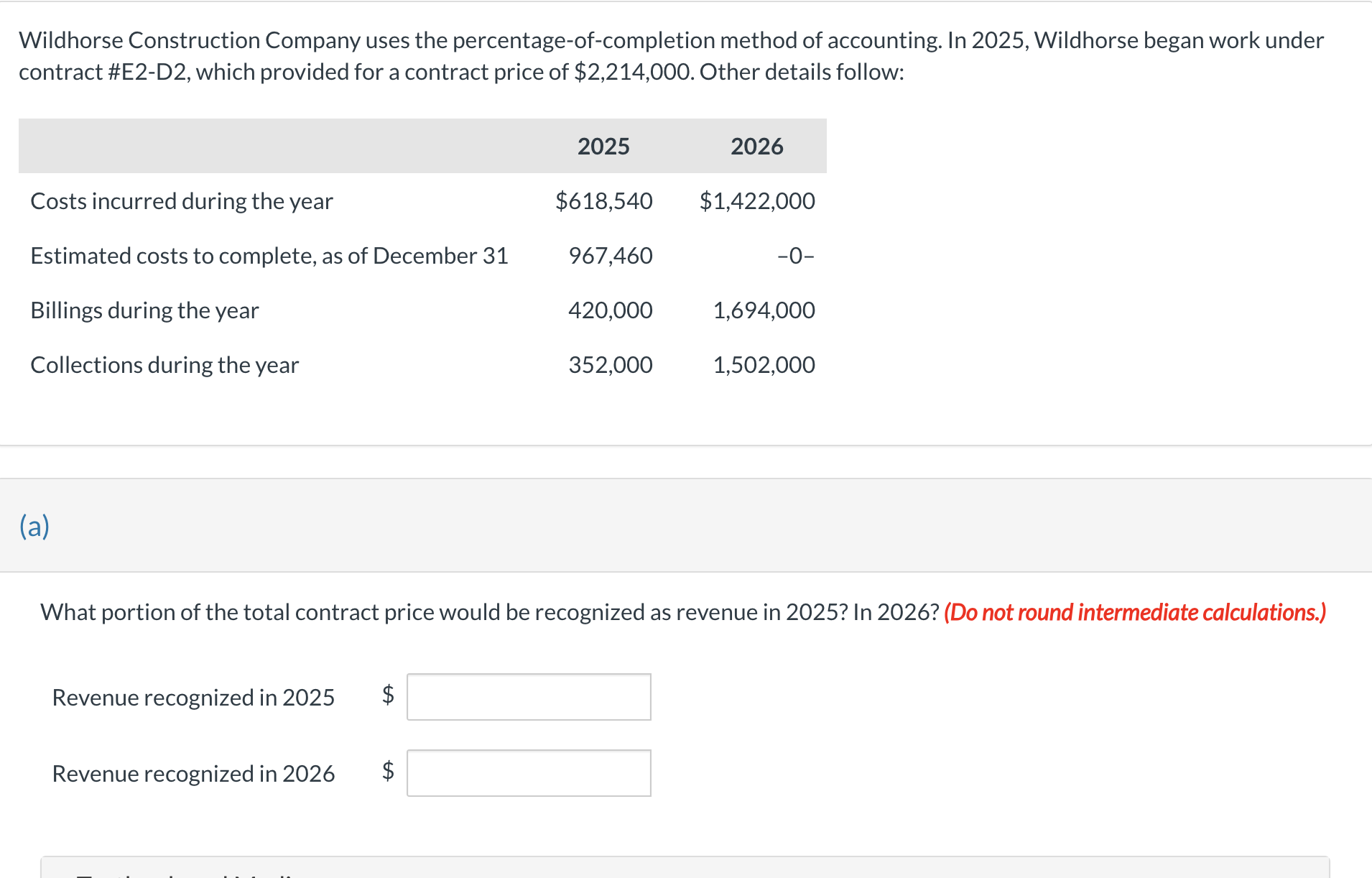 Solved Wildhorse Construction Company uses the | Chegg.com
