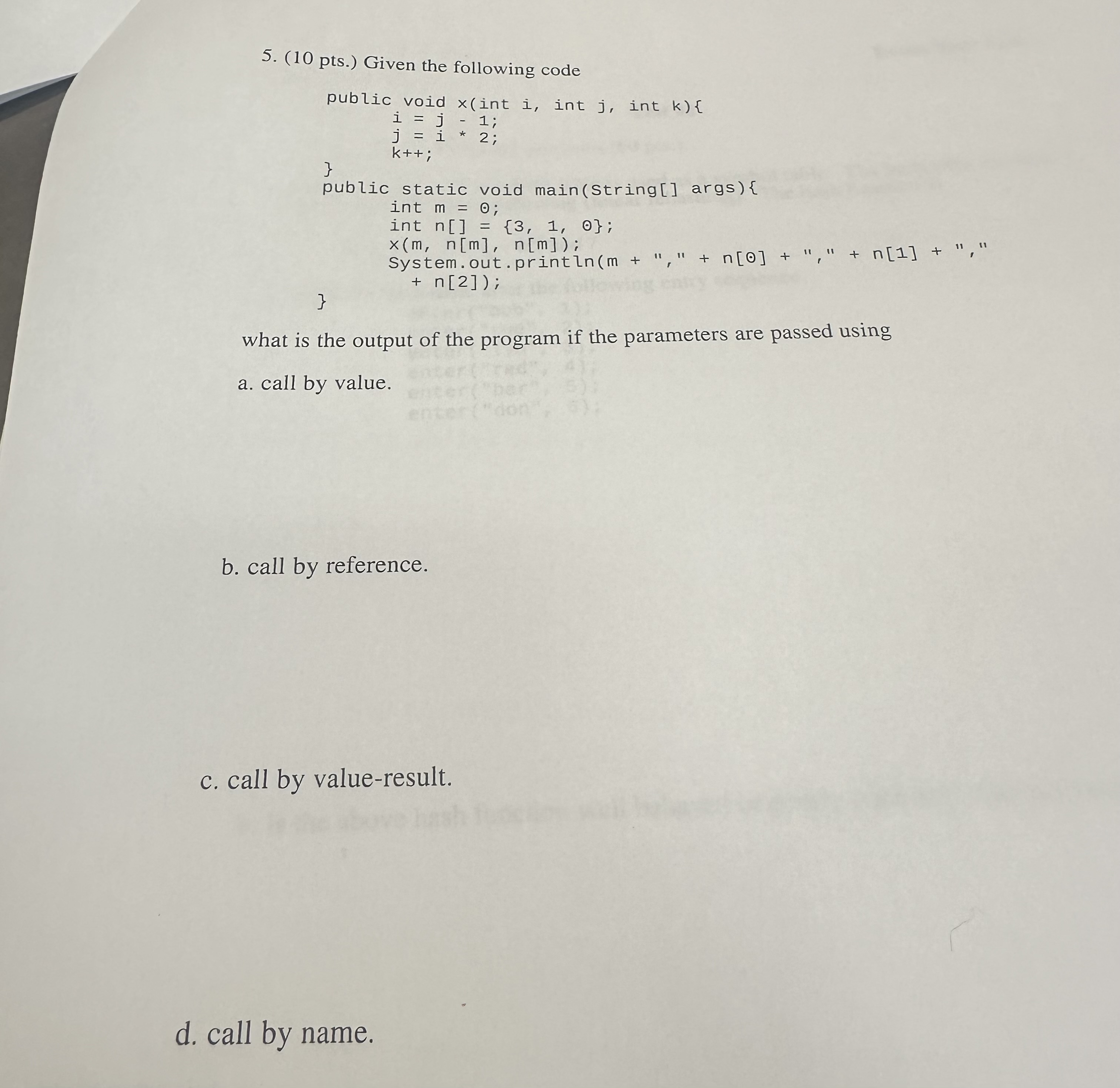 Solved 5. ( 10 pts.) Given the following code public void × | Chegg.com Solved 5. ( 10 pts.) Given the following code public void × | Chegg.com