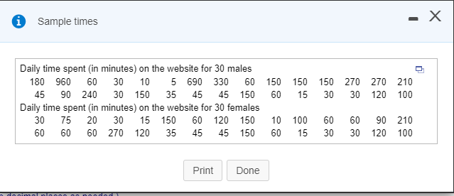 Solved - X Sample times 150 30 270 270 210 30 120 100 Daily | Chegg.com