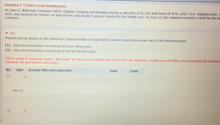 Solved Exercise 7-5 (Part Level Submission) On June 3, | Chegg.com