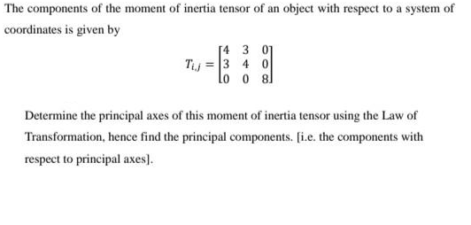 Solved The components of the moment of inertia tensor of an | Chegg.com