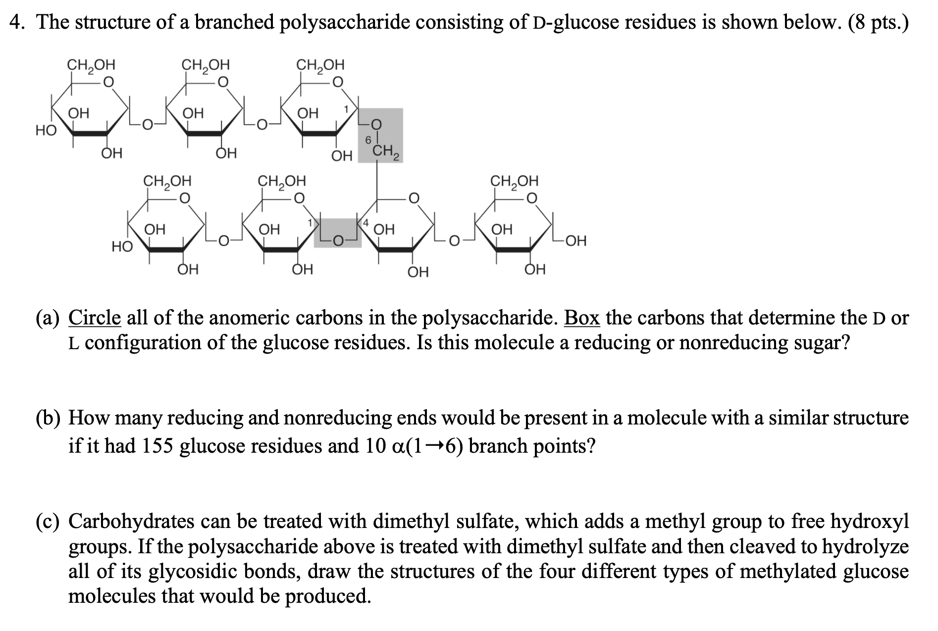 Solved 4. The structure of a branched polysaccharide | Chegg.com
