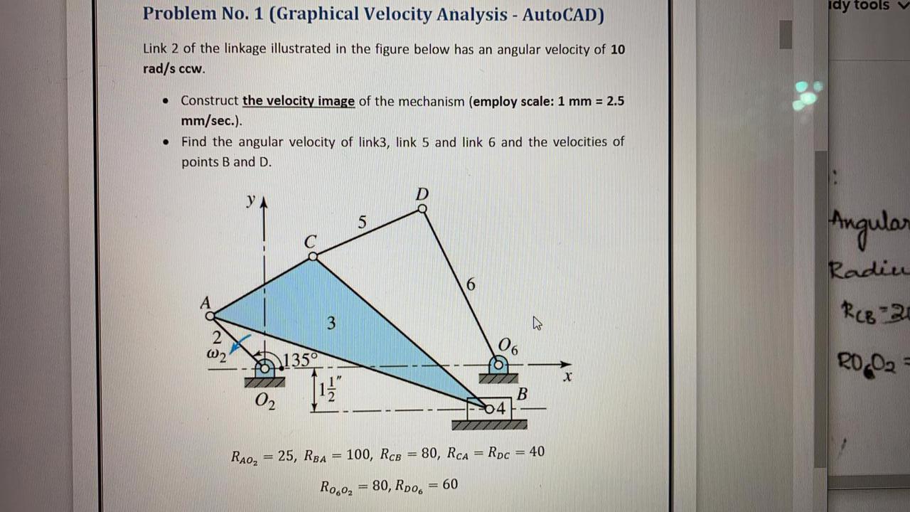 Problem No. 1 (Graphical Velocity Analysis - AutoCAD) | Chegg.com