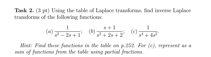 Solved Task 2. (3 pt) Using the table of Laplace transforms, | Chegg.com