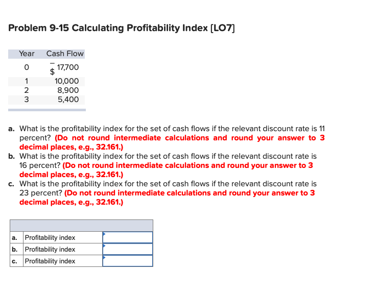 Solved Problem 9-15 Calculating Profitability Index [LO7] O | Chegg.com