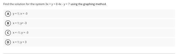 Solved Find the solution for the system 3x+y=04x−y=7 using | Chegg.com