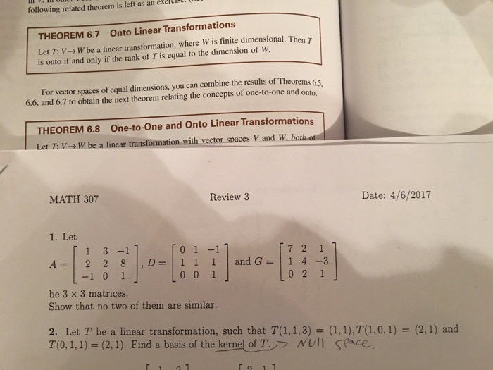Solved Let T: V rightarrow W be a linear transformation, | Chegg.com