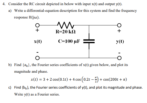 Consider the RC circuit depicted in below with input | Chegg.com