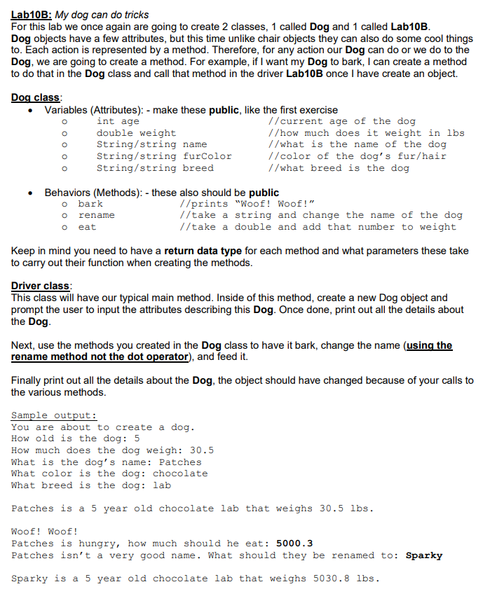 Solved Lab10B: My dog can do tricks For this lab we once | Chegg.com