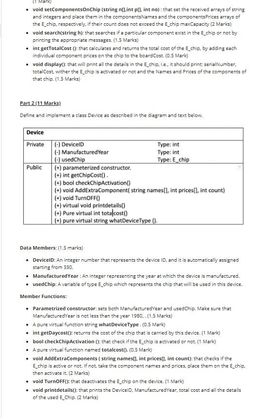 Solved Part 1 (12 Marks) Define and implement a class E_chip | Chegg.com