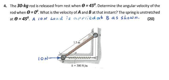 Solved The 30 kg rod is released from rest when theta = 45°. | Chegg.com