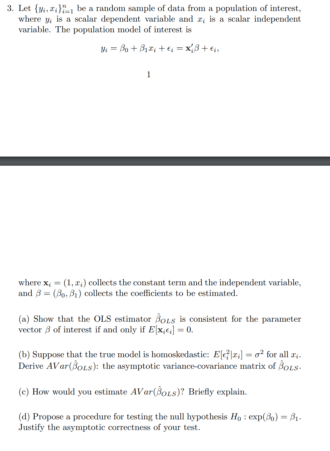 Solved Let {yi,xi}i=1n ﻿be a random sample of data from a | Chegg.com