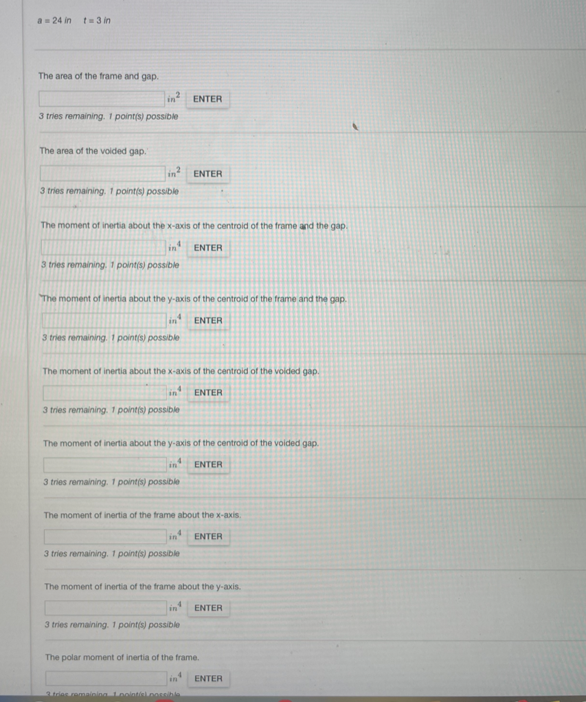 Solved For the a" by a" frame of thickness t", break the | Chegg.com