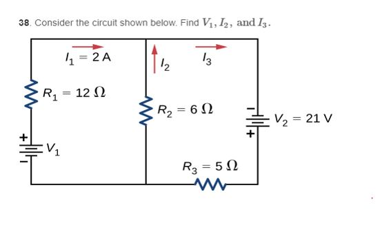 Solved 38. Consider the circuit shown below. Find V1, I2, | Chegg.com