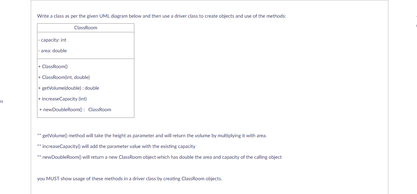Solved Write a class as per the given UML diagram below and | Chegg.com