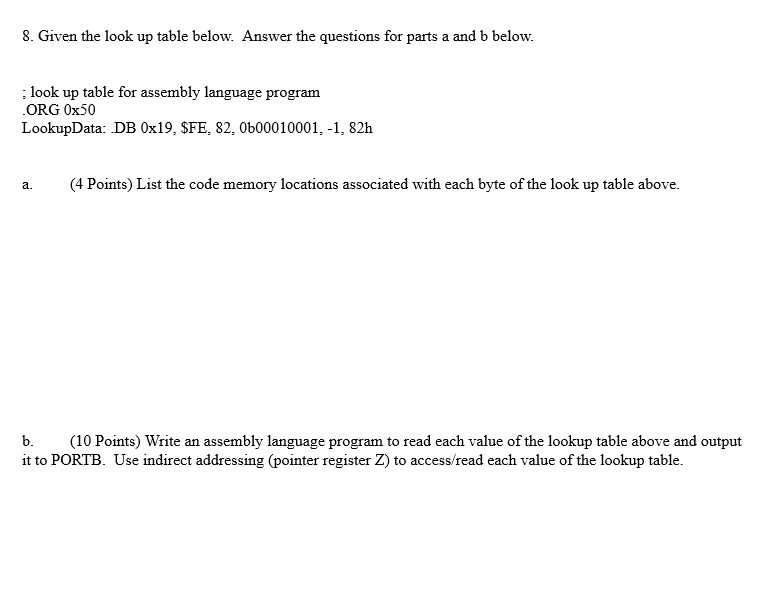 Solved 8. Given the look up table below. Answer the | Chegg.com