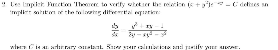 Solved 2. Use Implicit Function Theorem to verify whether | Chegg.com