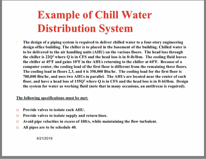 Example of Chill Water Distribution System The design | Chegg.com