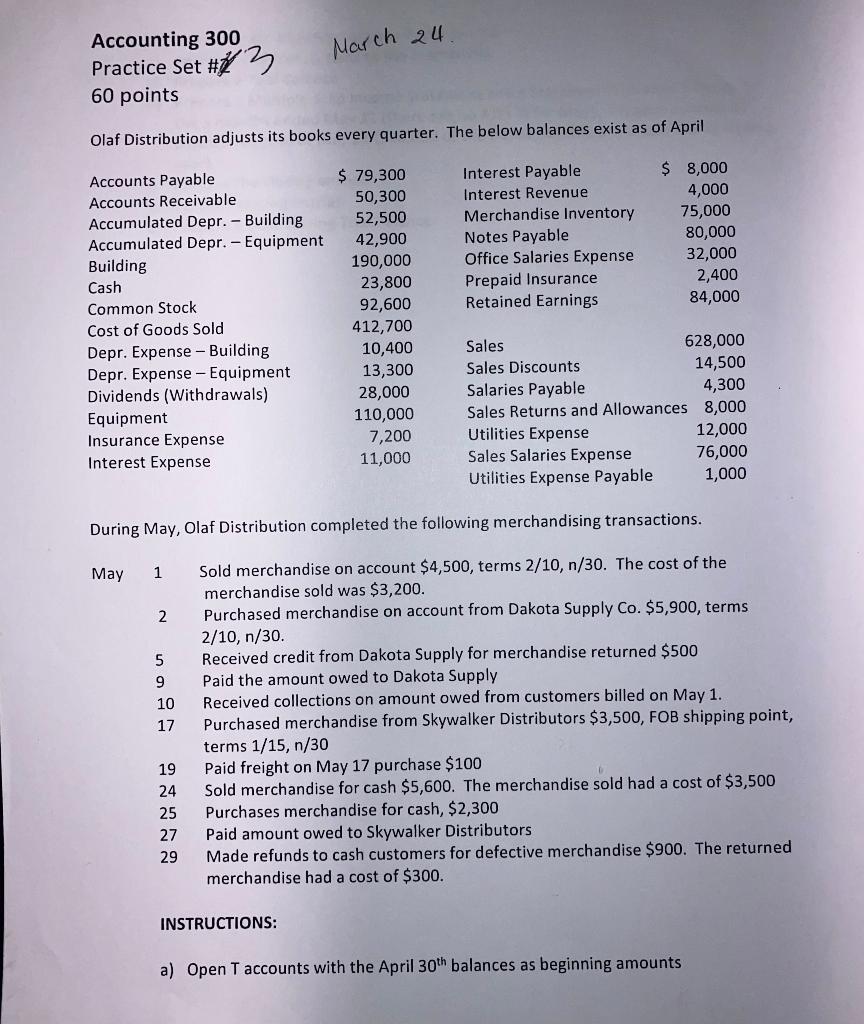 Solved Accounting 300 Practice Set #13 March 24 60 points | Chegg.com