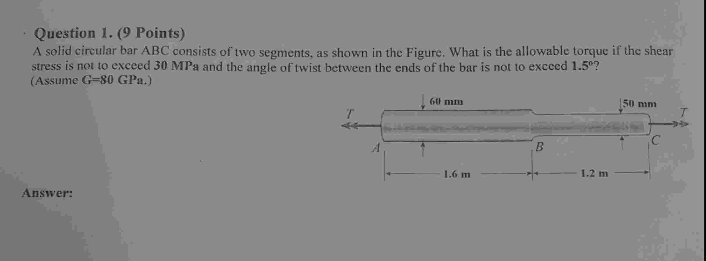 Solved Question 1. (9 ﻿Points) ﻿A solid circular bar \( ﻿A B | Chegg.com