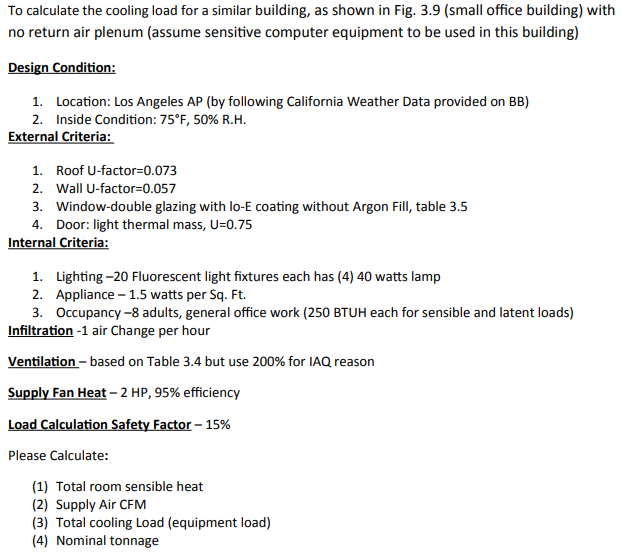 Heating and Cooling Load Calculation: To calculate | Chegg.com
