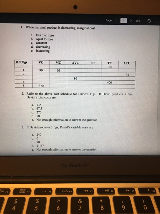 Solved Page 1. When marginal product is decreasing, marginal | Chegg.com
