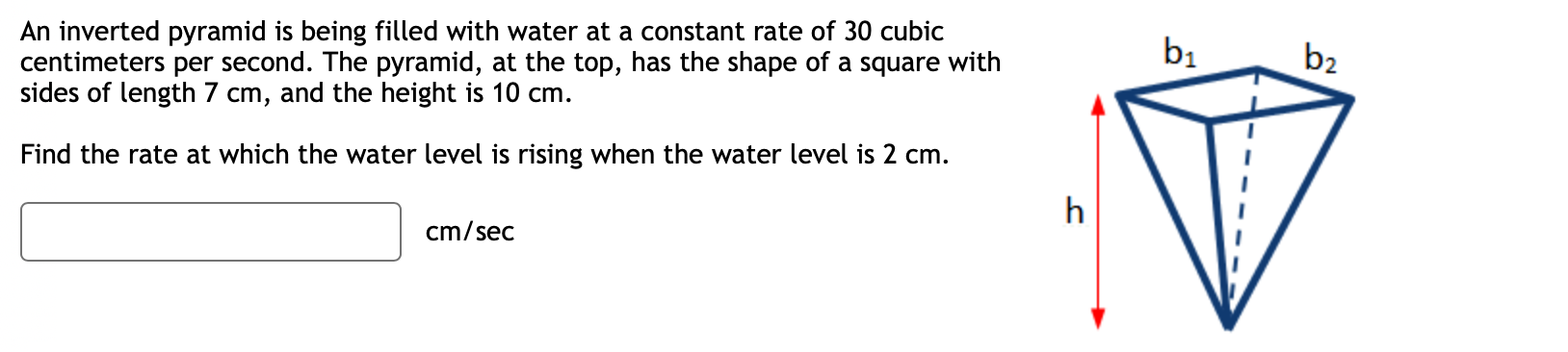 Solved An inverted pyramid is being filled with water at a | Chegg.com