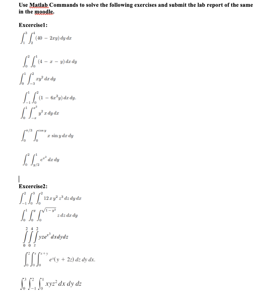 Solved Use Matlab Commands to solve the following exercises | Chegg.com