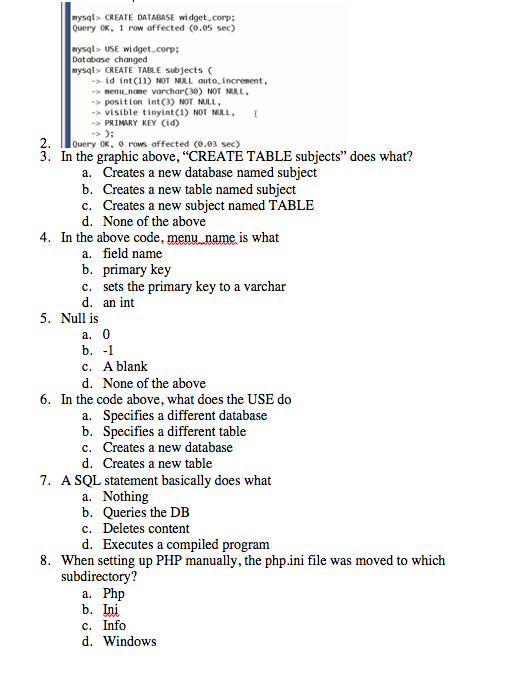 Solved mysql> CREATE DATABASE widget_corp: Query OK, 1 row | Chegg.com