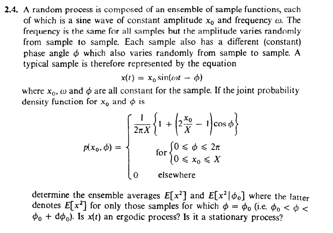 Solved 2.4. A random process is composed of an ensemble of | Chegg.com