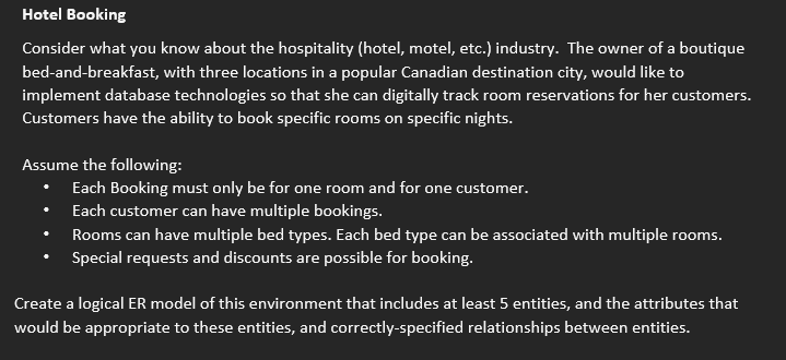 Solved Hotel Booking Consider what you know about the | Chegg.com