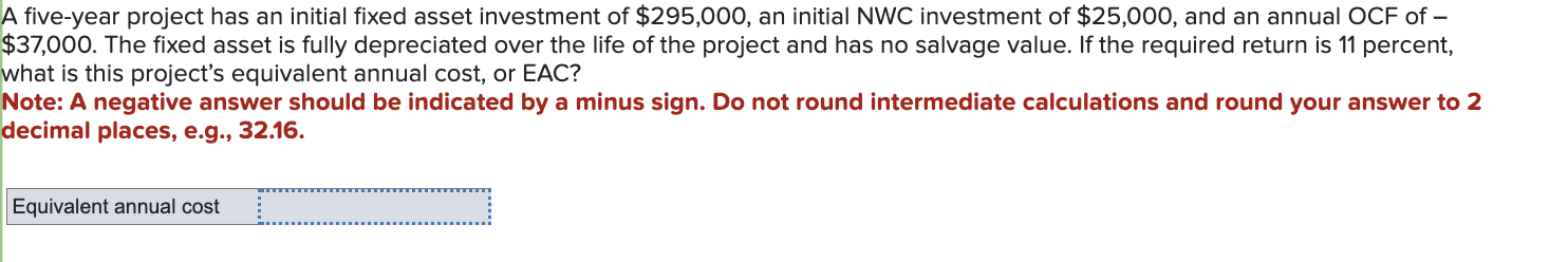 Solved A five-year project has an initial fixed asset | Chegg.com
