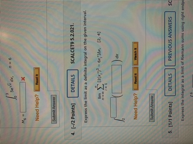 Solved M6=x∫035exdx,n=6 /2 Points] SCALCET9 5.2.021. Express | Chegg.com