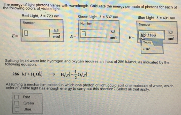 Solved The energy of light photons varies with wavelength. | Chegg.com