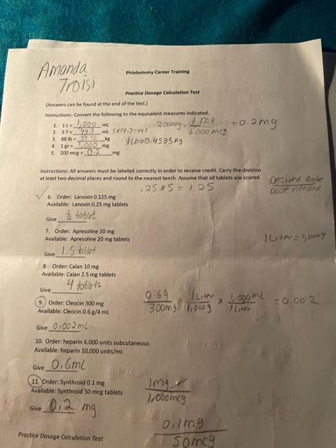 Solved Amanda Troisi Phlebotomy Career Training Practice | Chegg.com