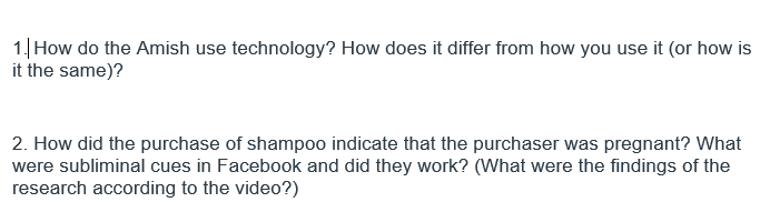 1. How do the Amish use technology? How does it | Chegg.com