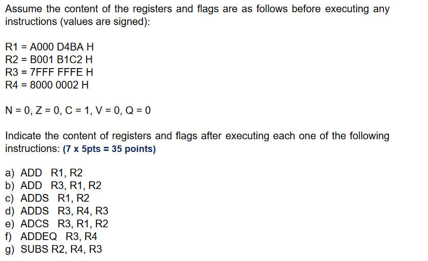 Solved Assume the content of the registers and flags are as | Chegg.com