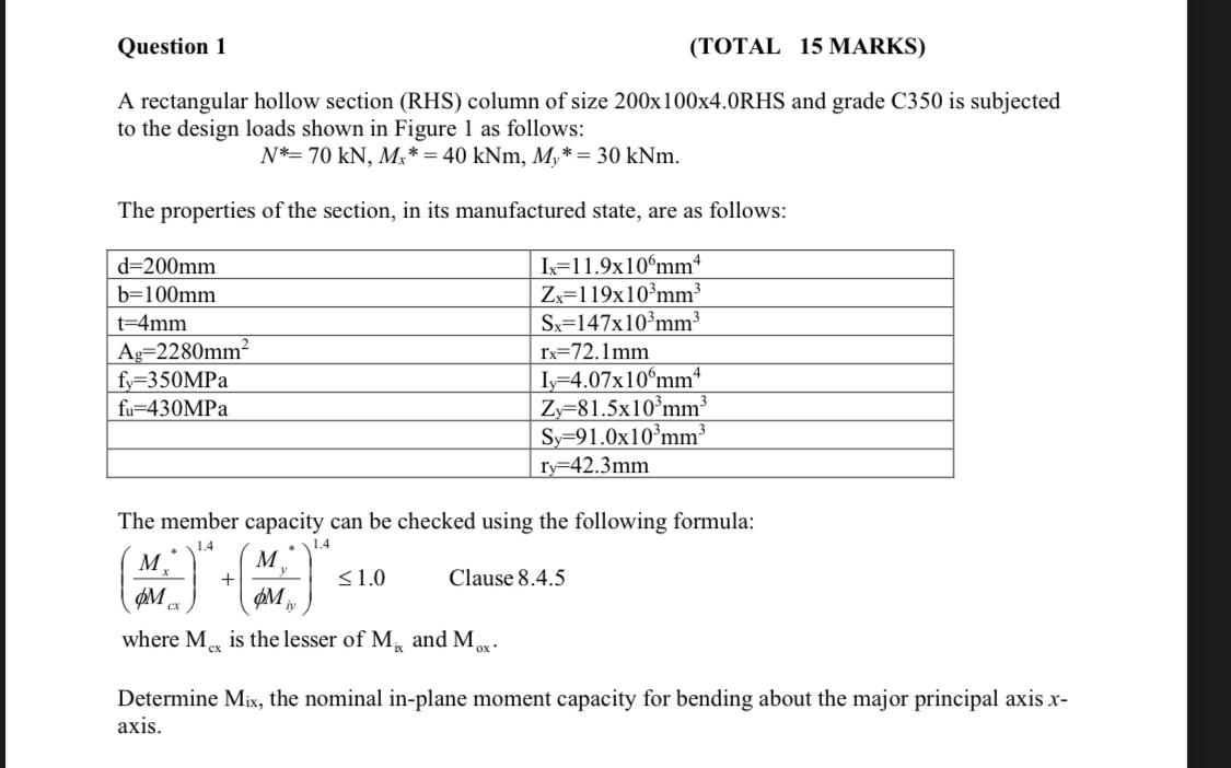 Solved A rectangular hollow section (RHS) column of size | Chegg.com