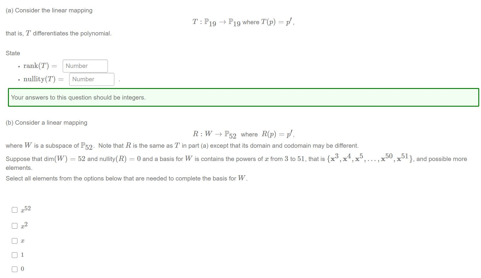 Solved (a) Consider the linear mapping T:P19 → P19 where | Chegg.com