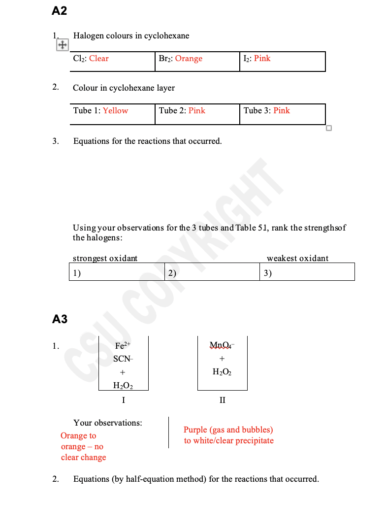 Experiment 5 Aspects of oxidation-reduction Outline | Chegg.com